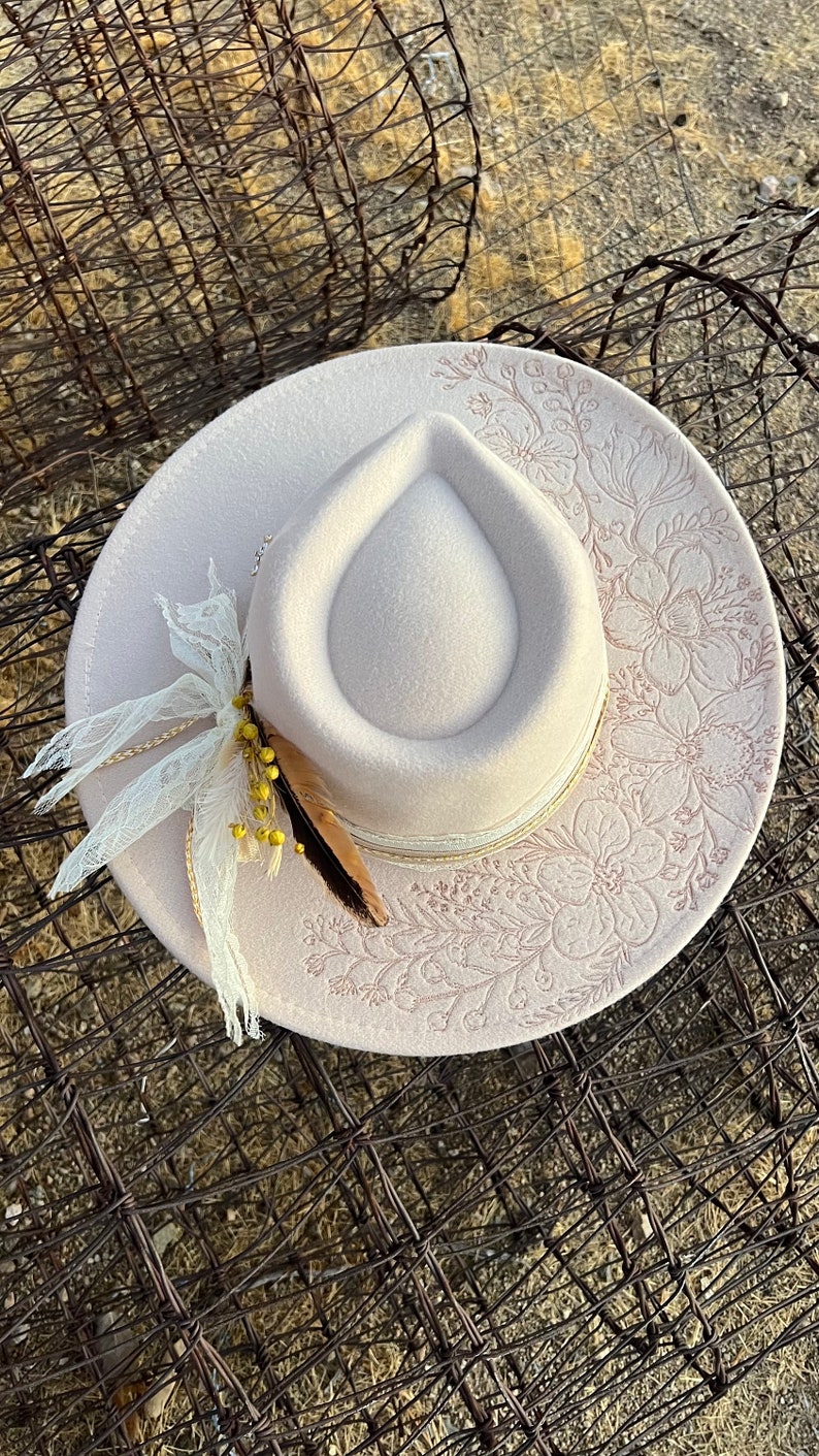 Beautiful Original Floral Freehand Custom Felt Burned Wide Rim Fedora ...