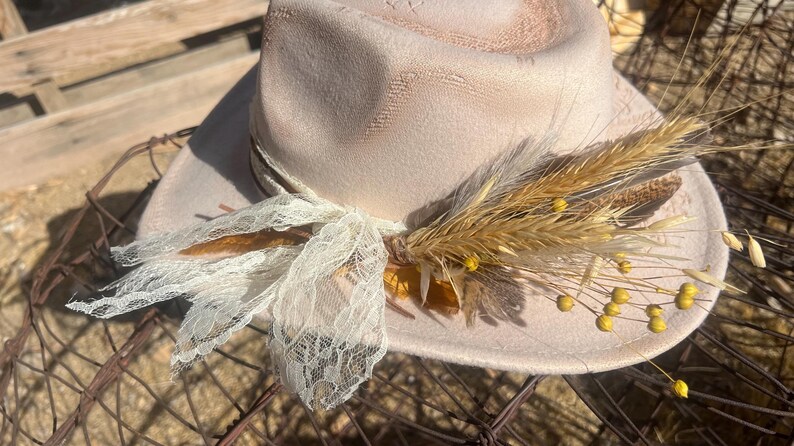 Beautiful Original Floral Freehand Custom Felt Burned Wide Rim Fedora ...
