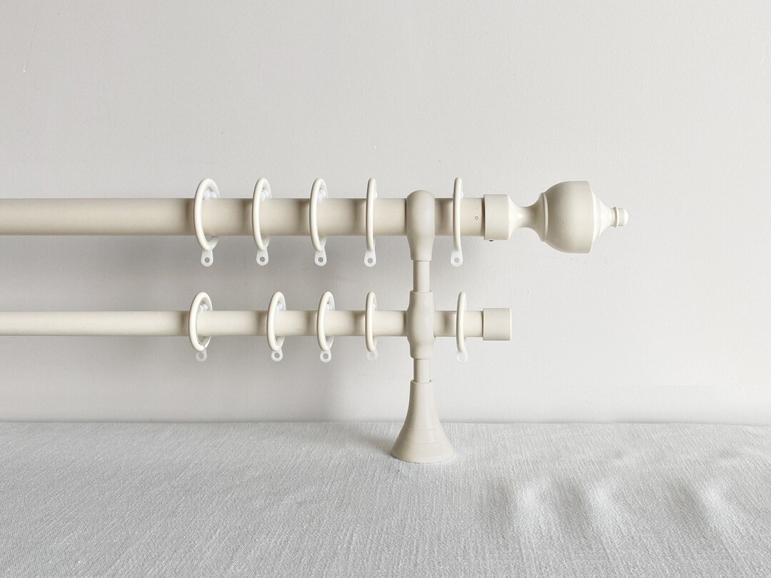 Beige Side Mount Double Bracket Curtain Rod, Metal Custom Size Curtain ...