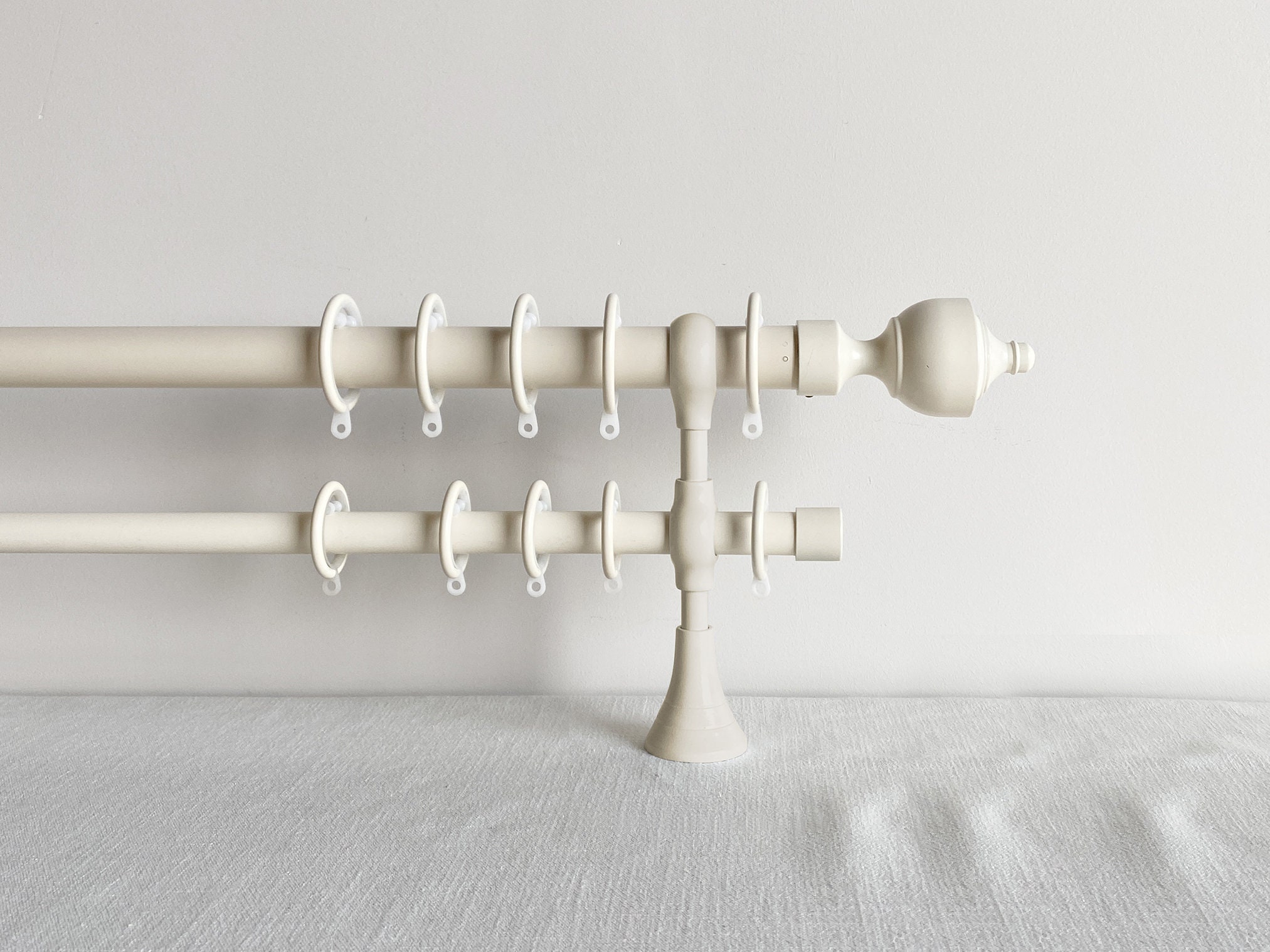Beige Side Mount Double Bracket Curtain Rod, Metal Custom Size Curtain ...