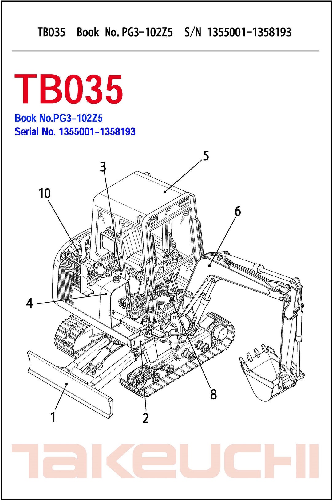 035 Hydraulic Excavator Service Parts Manual Takeuchi TB035 - Etsy