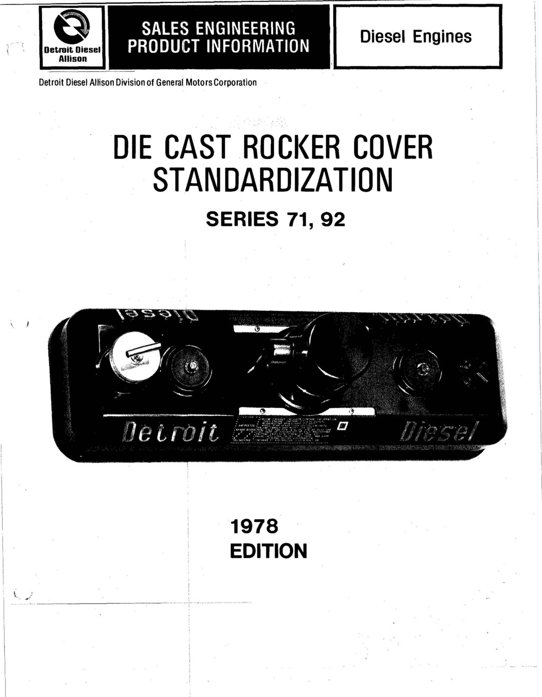 71 92 Diesel Engines Die Cast Rocker Cover Sales Product Manual Fits ...