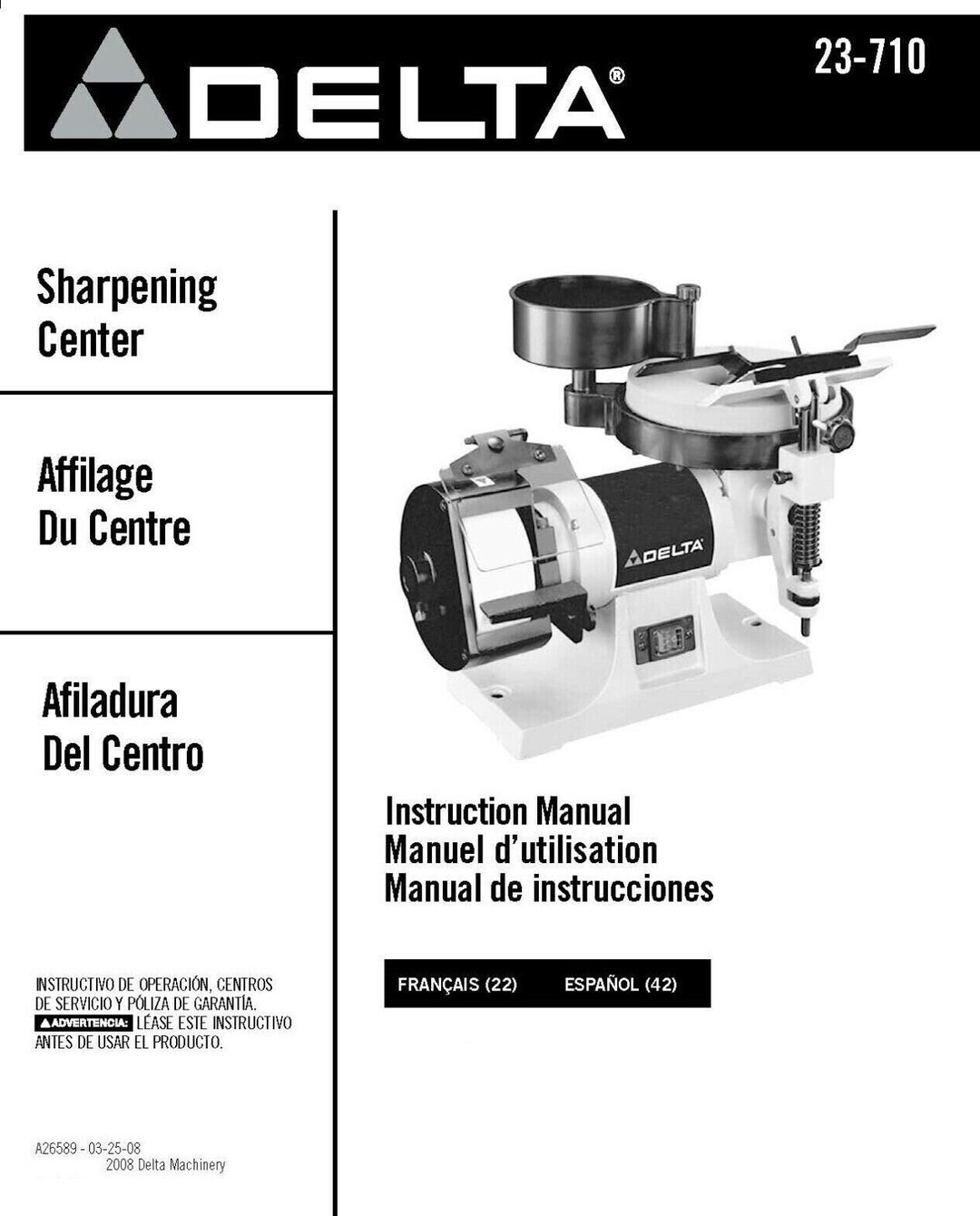 Instruction Manual Delta 23-710 Sharpening Center - Etsy