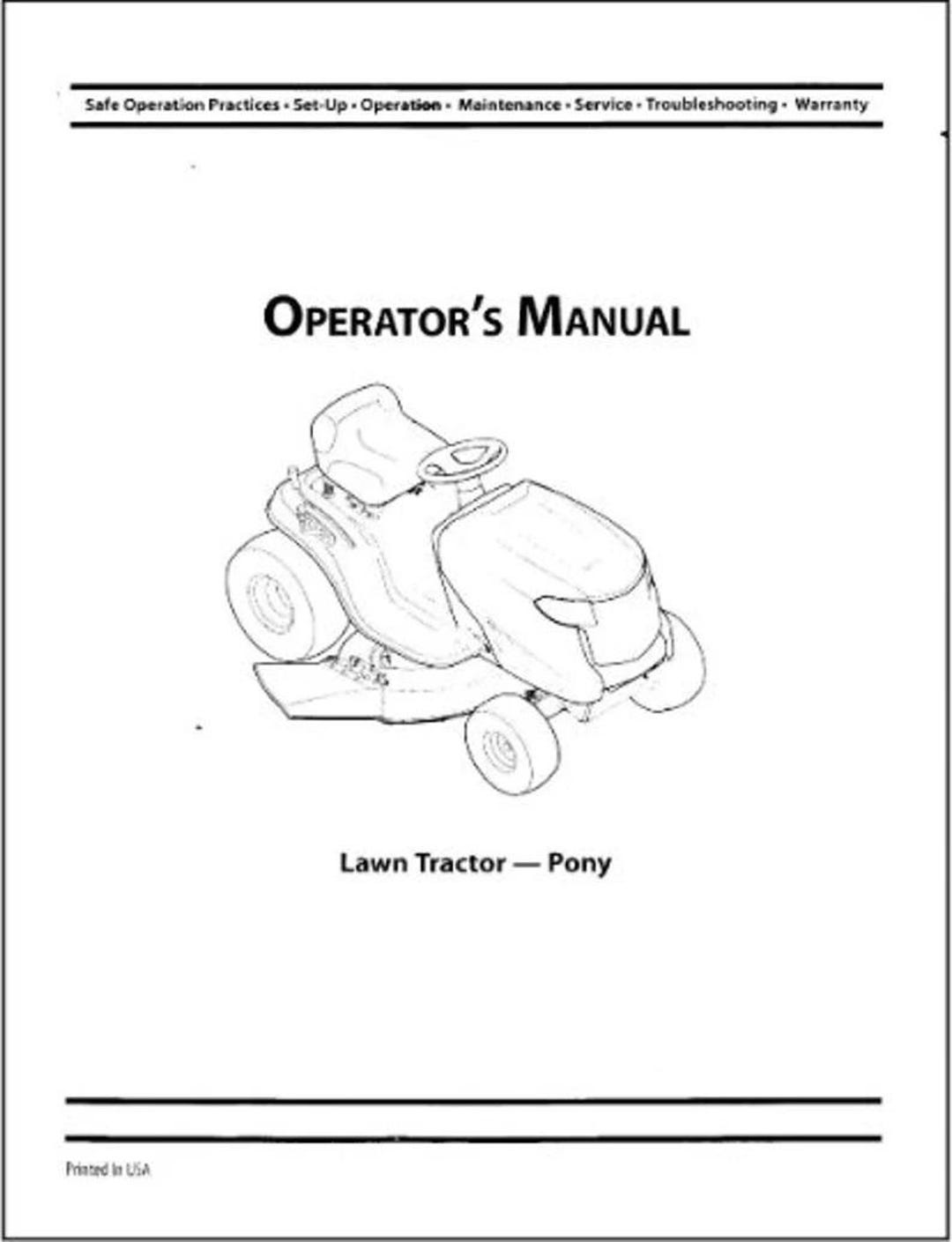 Printed Manual 2008 Pony Lawn Tractor Operators Maintenance Instruction ...