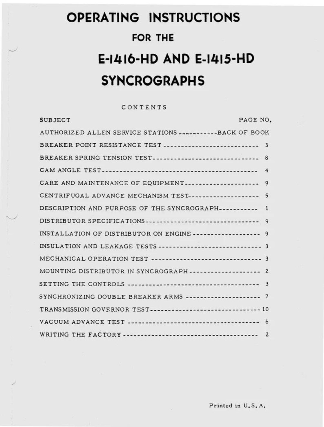 Fits Allen - E-1416-HD & E-1415-HD Syncrographs Operator Instruction ...