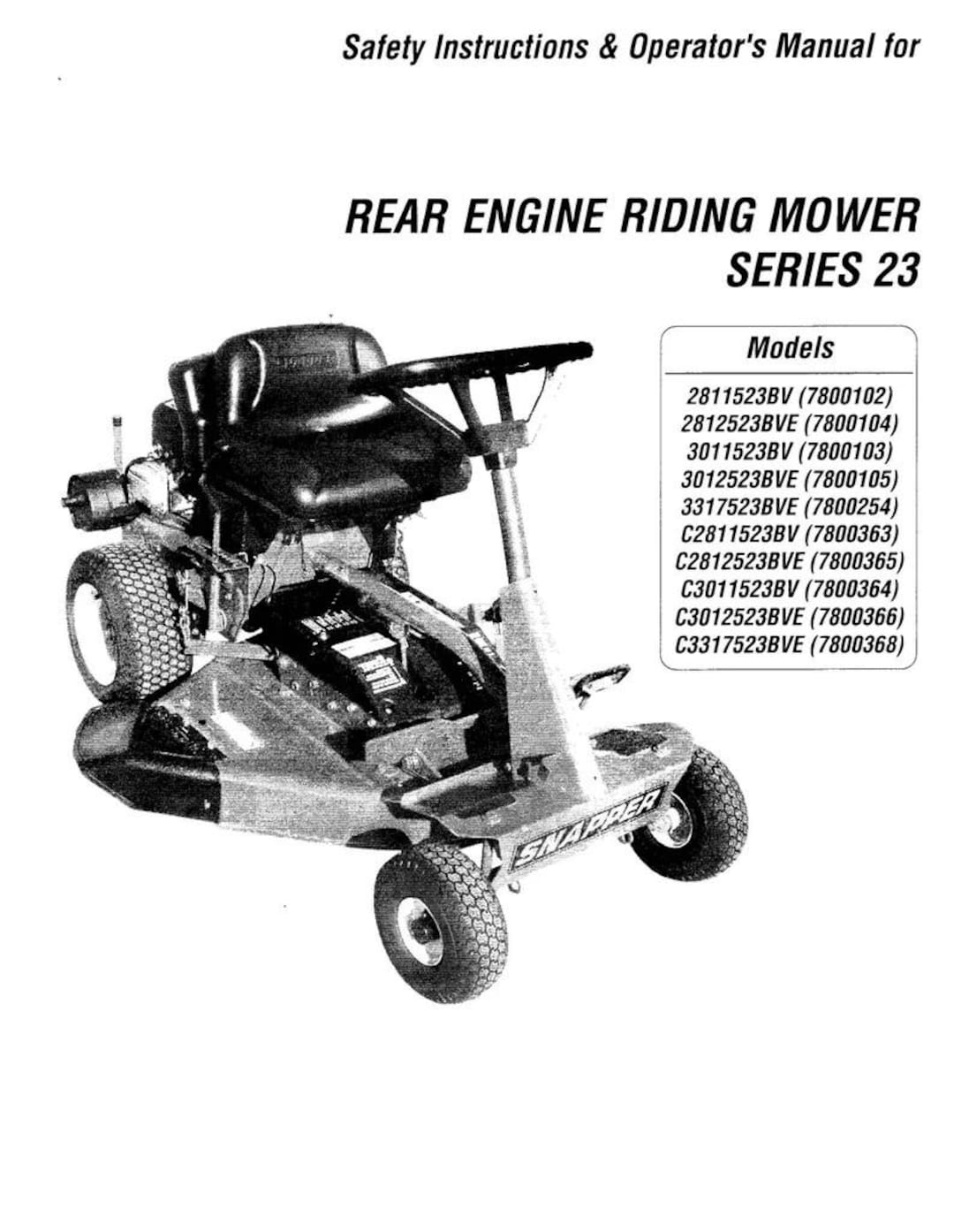 Paper Manual - 23 Rear Engine Riding Mower Operator Maint Manual Fits ...