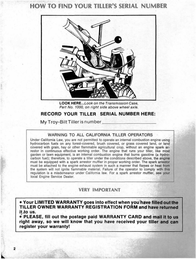 Fits Troy-bilt - 1977 Model 180 Tiller Horse Owners Maintenance ...