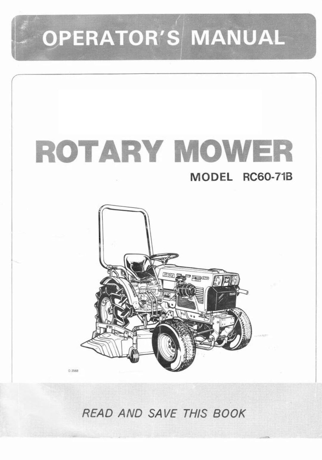 Fits Kubota - RC60-71B Tractor Mower Deck Operator Instruction Parts ...