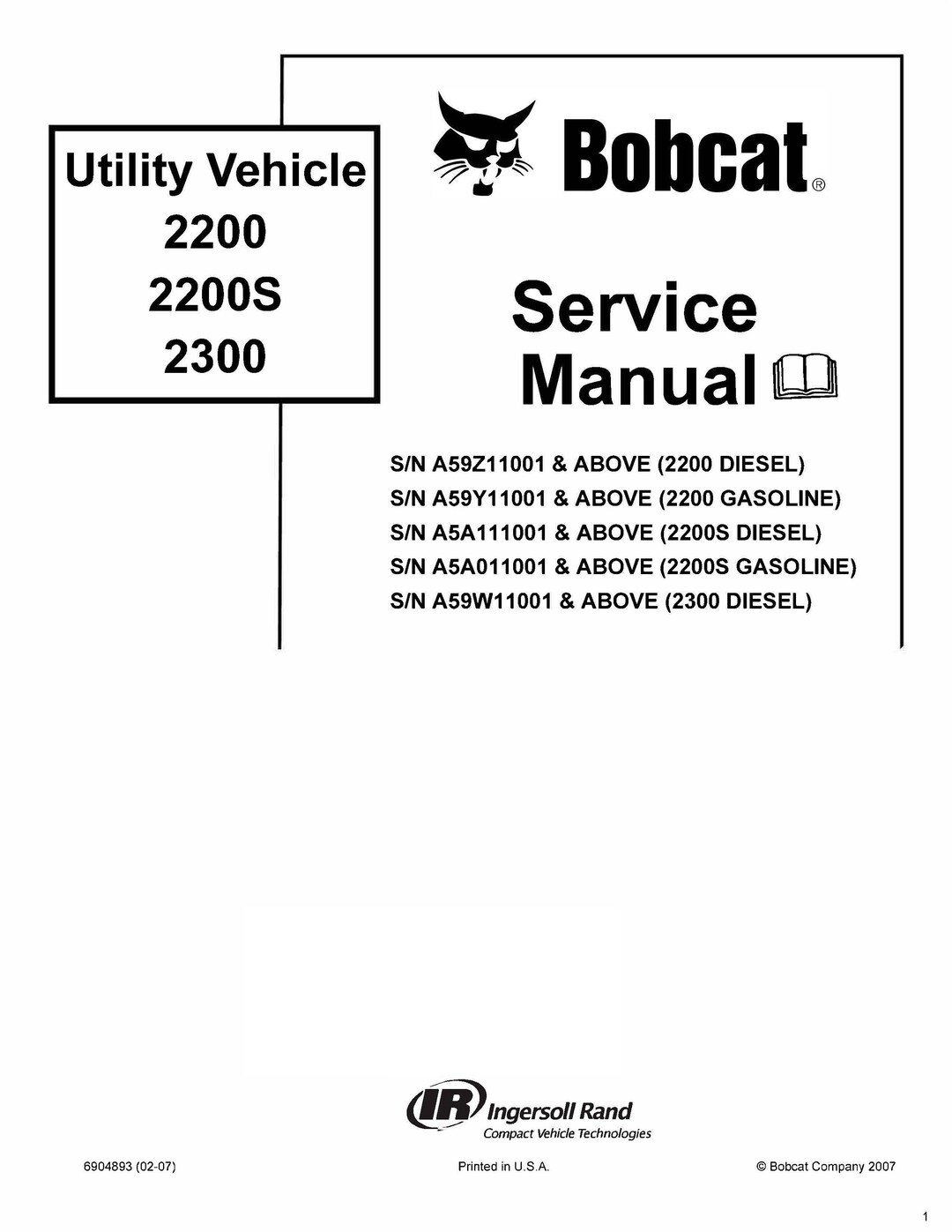 2200 2200S 2300 Utility Vehicle Service Manual - Etsy
