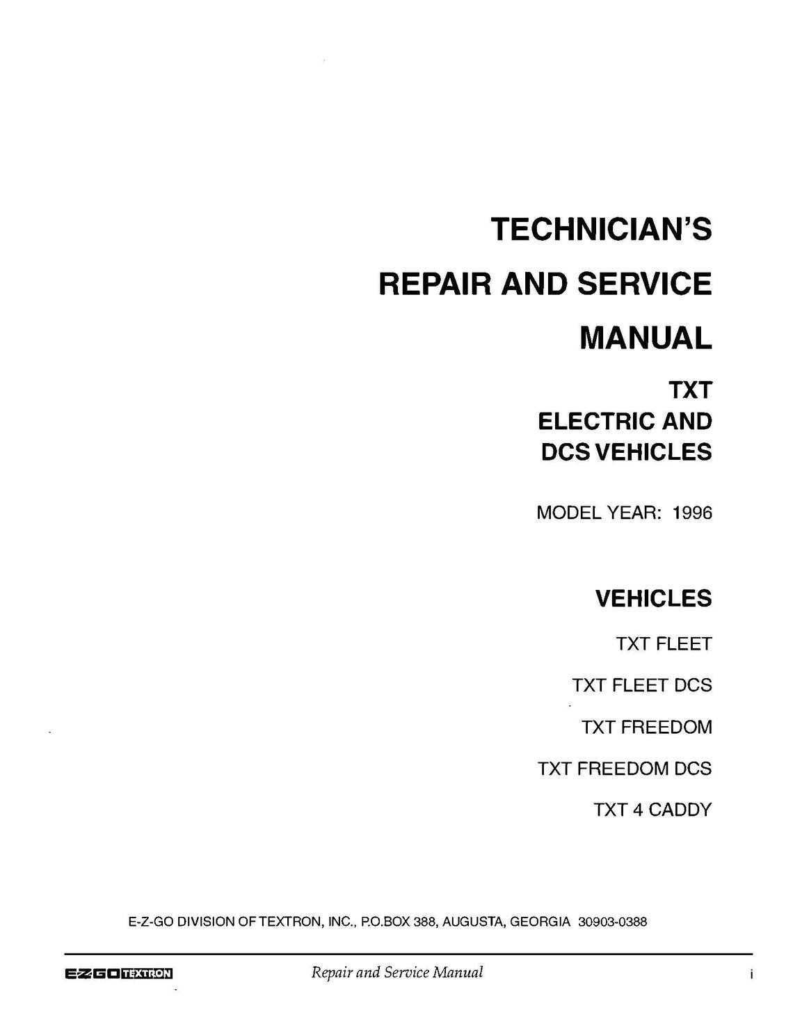 Fits EZGO - 1996 Textron Electric Golf Cart Technical Workshop Repair ...