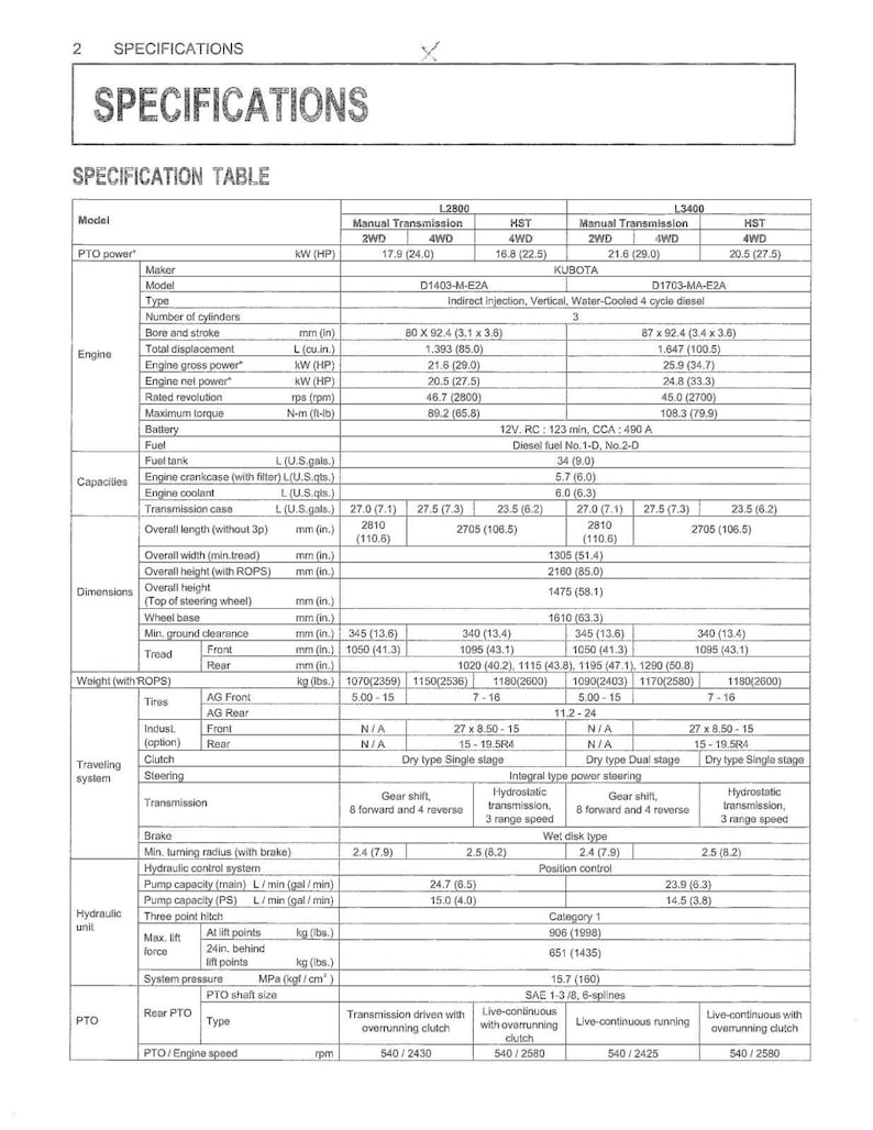 2600 3000 Tractor Operator Instruction Manual Kubota L2600 - Etsy