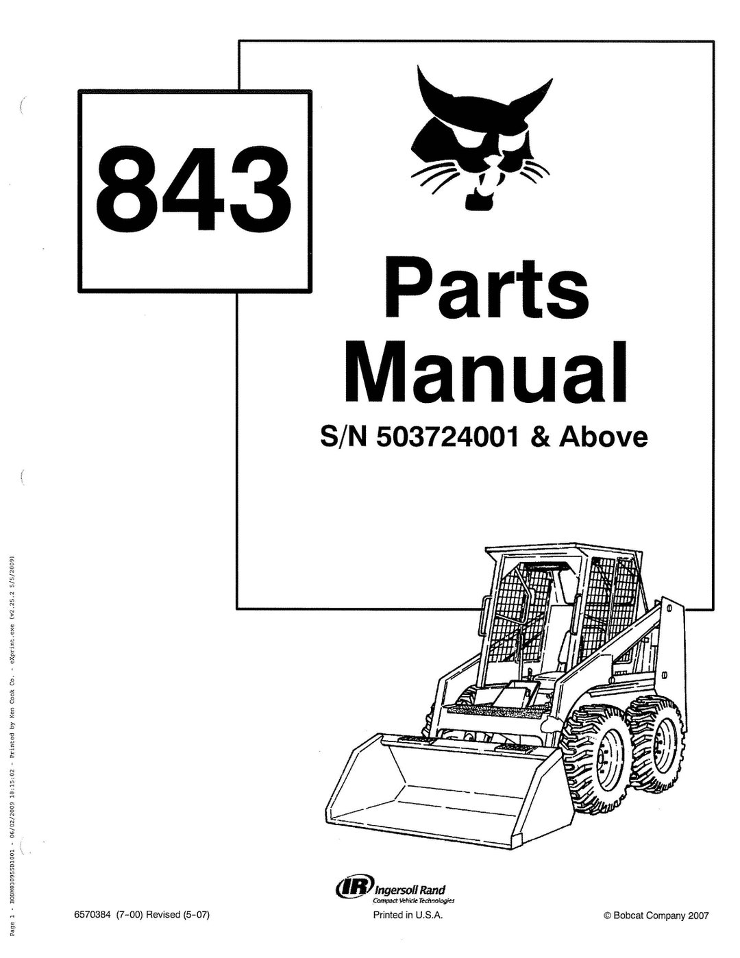 843 Skid Loader Service PARTS Manual SN 503724001 & UP - Etsy