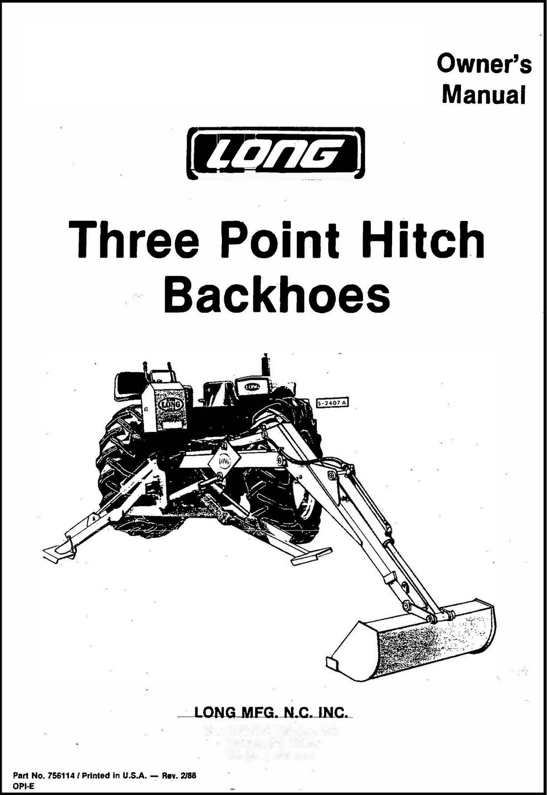 3 Three Point Hitch Tractor Backhoes Operator Manual Fits Long 1198 ...