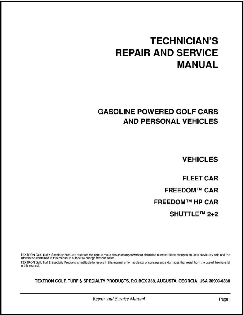 Fits EZGO - 2002-2007 Gas Golf Cart Technical Workshop Repair Manual - Etsy