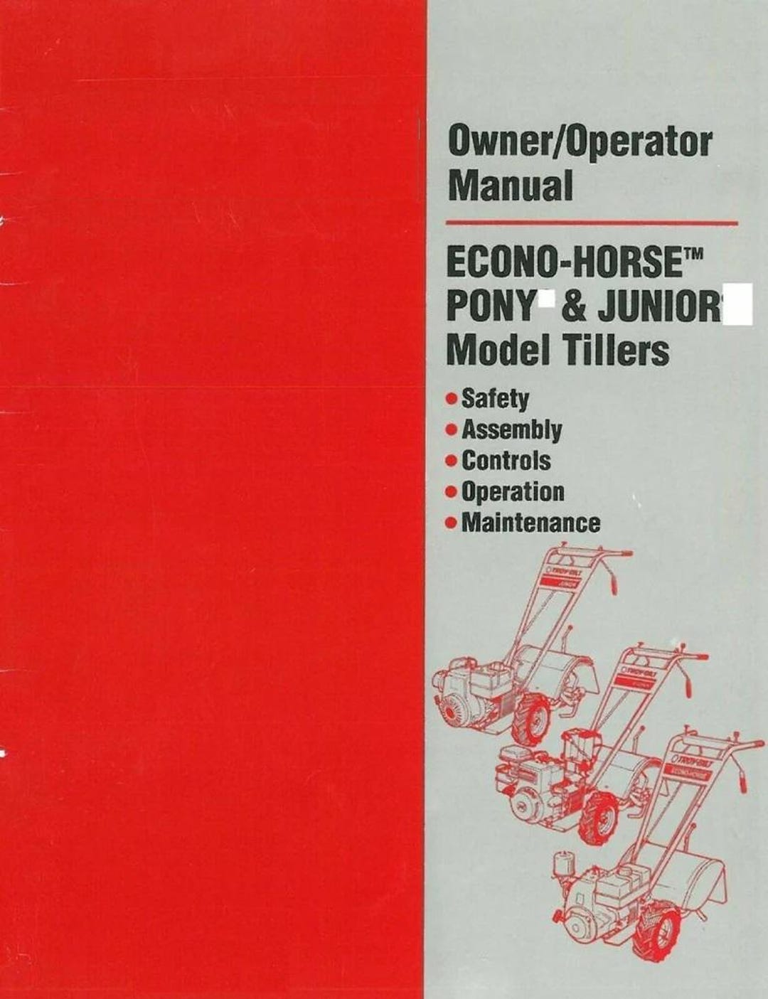 Tiller Junior Pony Econo-horse Operator Instruct Maintenance Manual 53 ...