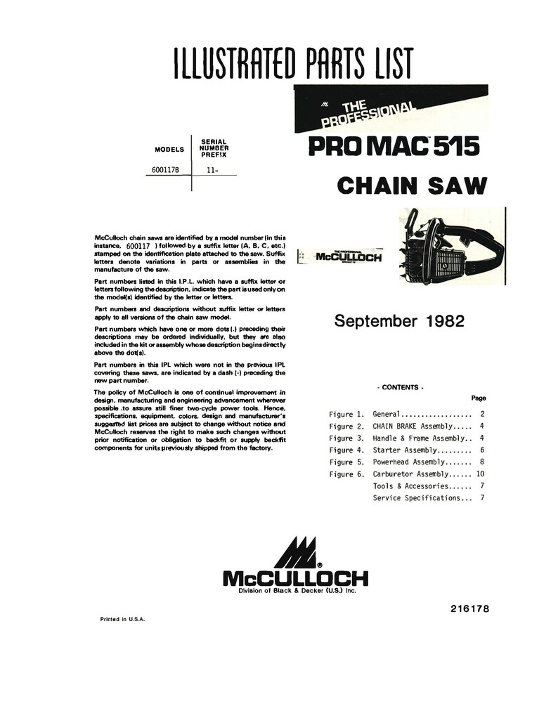 515 Pro Mac Chainsaw Illustrated Parts List Manual Fits Mcculloch 510 ...