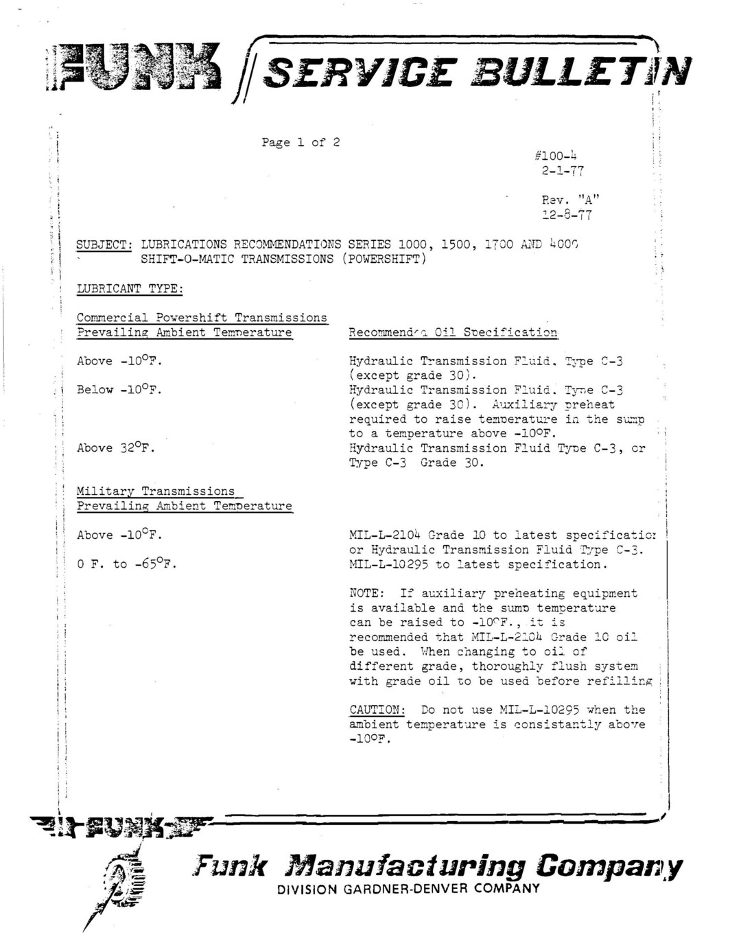 1000 Series Shift-o-matic Transmission Service Parts Manual Fits Funk ...