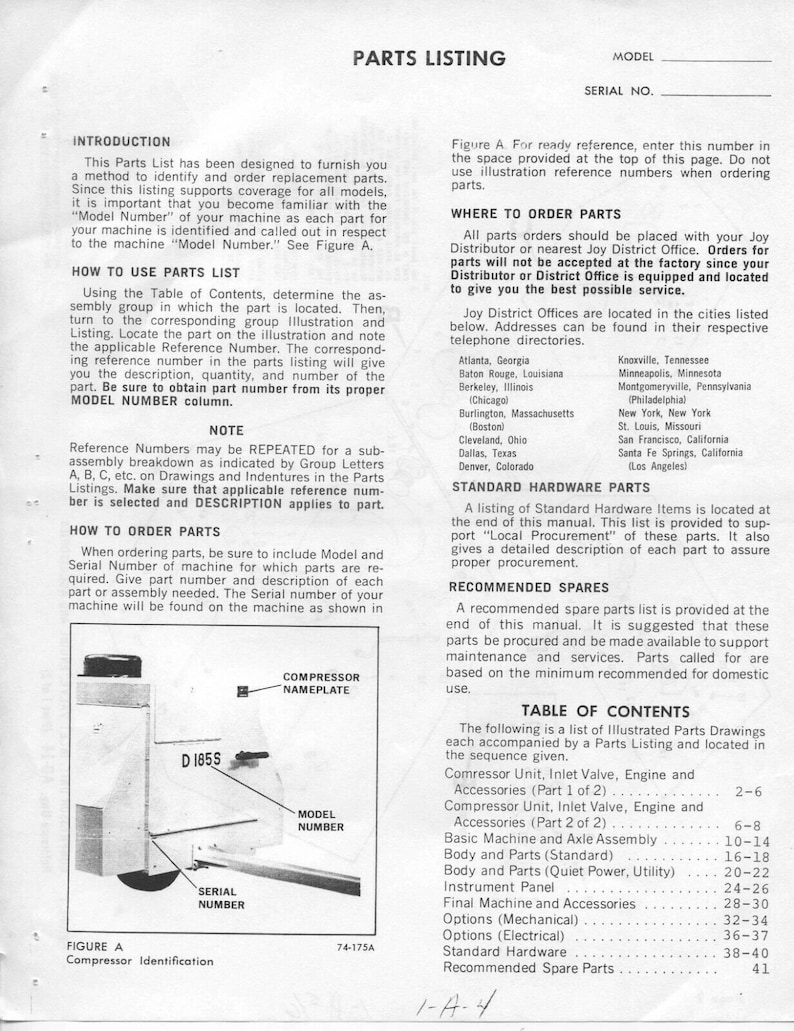 Fits Joy - Portable Air Compressors Series 100S 125S 150S 185S ...