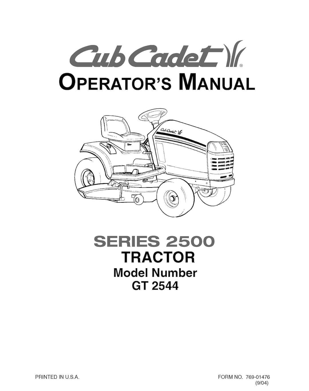 2554 Lawn Mower Operators Maintenance Manual Cub Cadet GT 2544 60 Pages ...