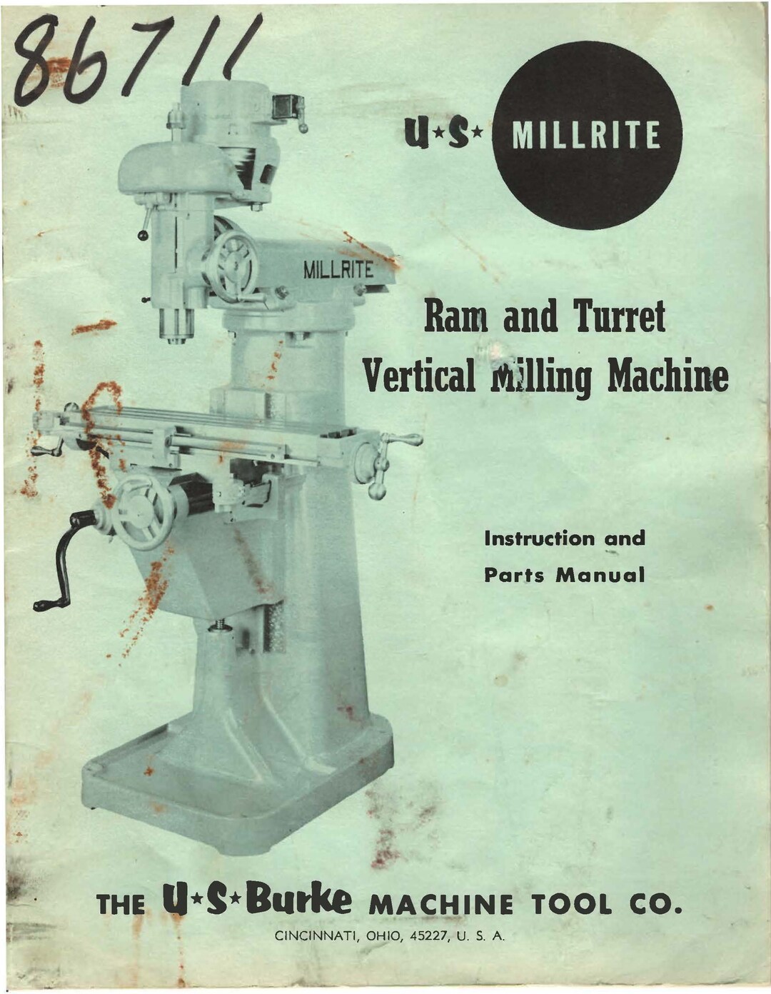 1969 Ram and Turret Vertical Milling Machine Operator & Parts Manual ...