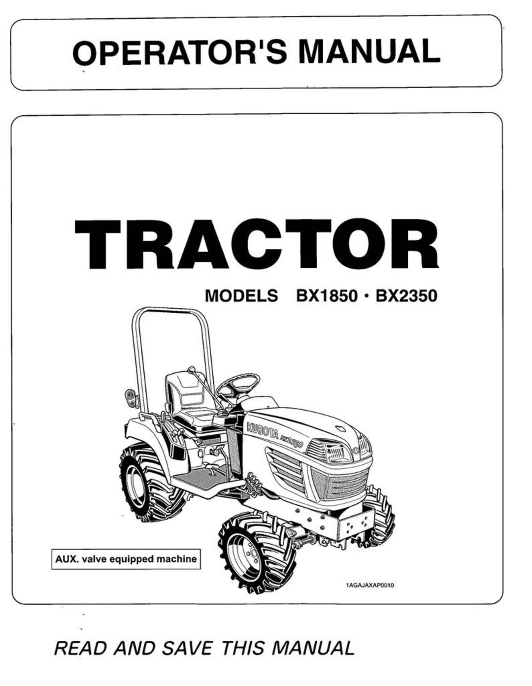 Fits Kubota - BX1850 BX2350 Tractor Operator Maintenance Instruction ...