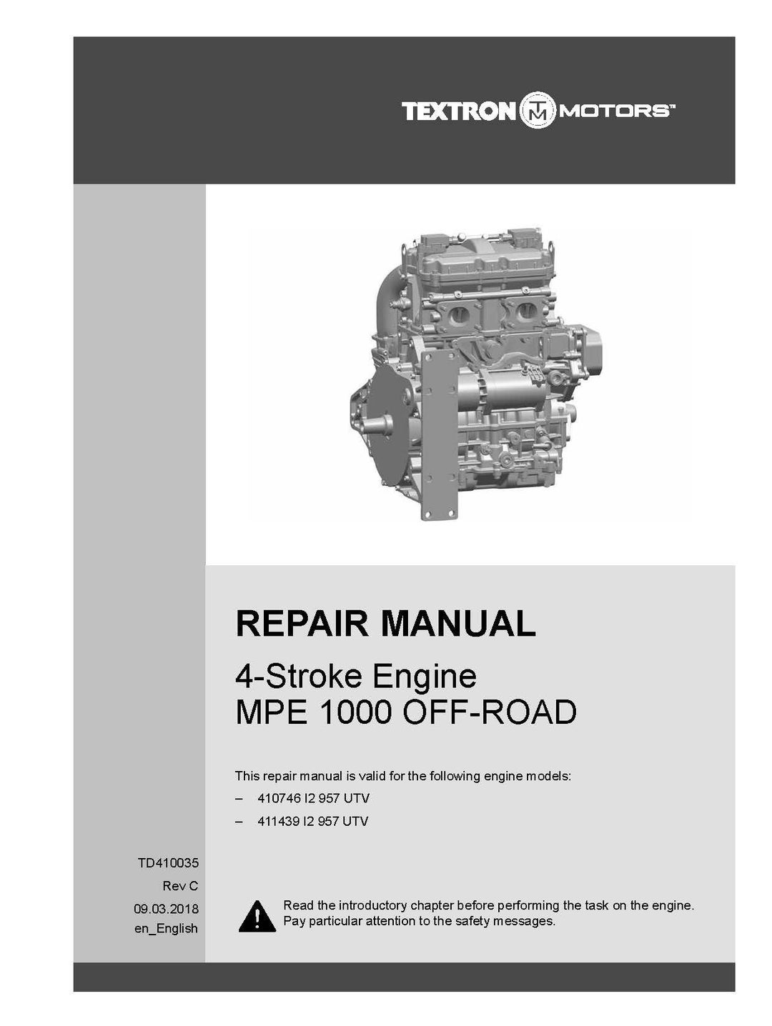 1000 4-stroke Engine MPE 1000 Service Repair Workshop Manual Textron ...