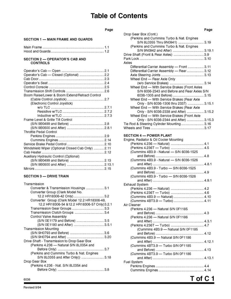 6036 Telehandler Illustrated Parts Manual List JLG Skytrak 6036 8990150 ...