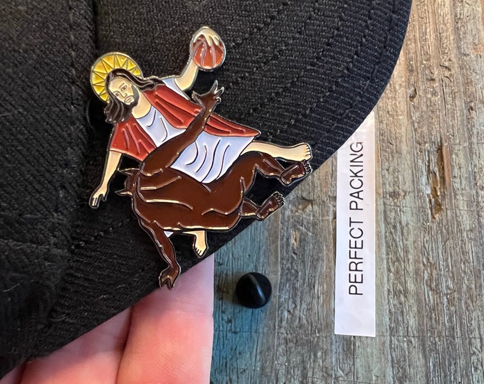 Jesus Breaking the Devils Ankles in Hoops Premium Enamel Pin / Brooch ...