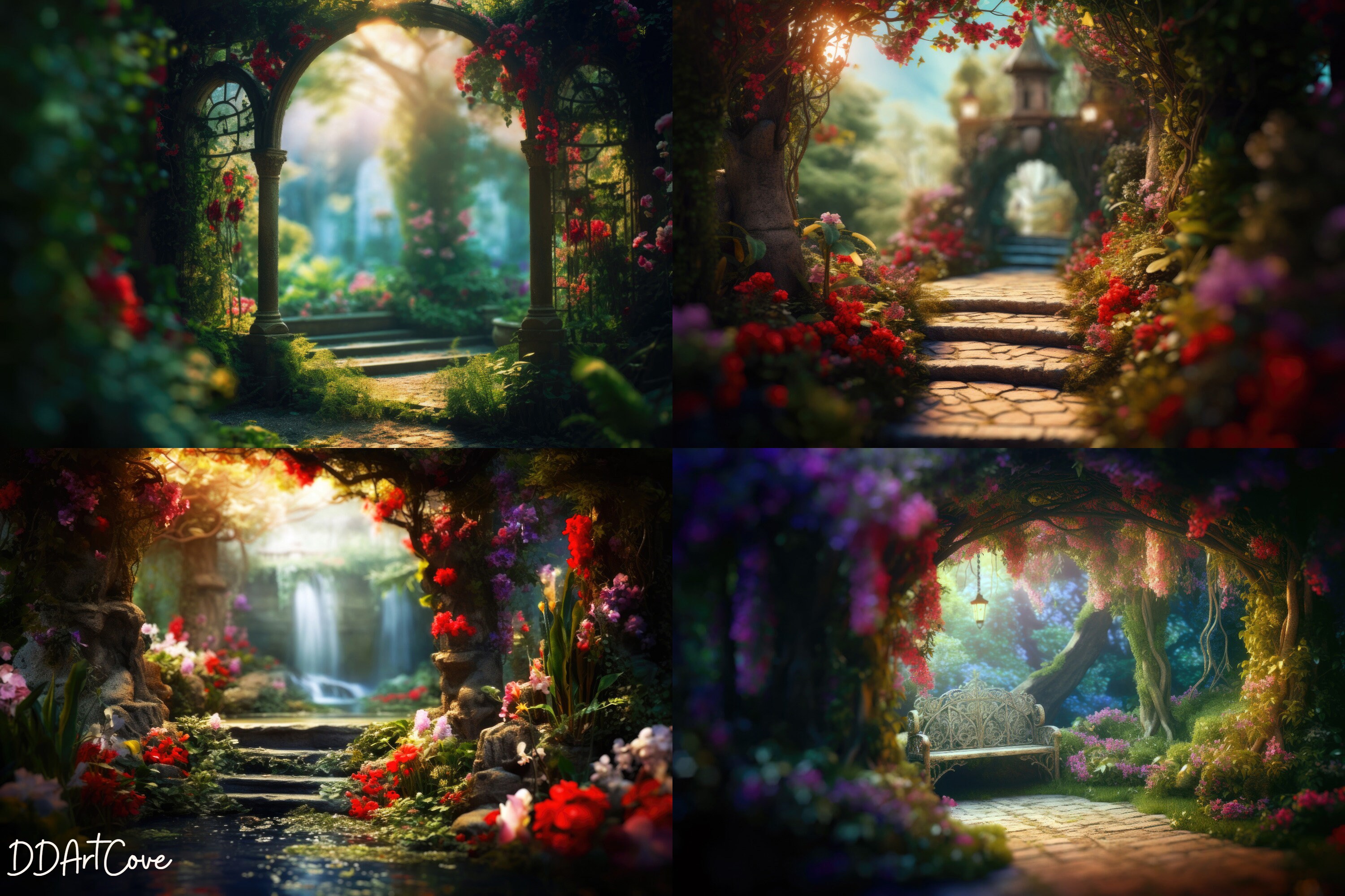 8 Magical Enchanted Garden Backdrops, Digital Backgrounds of Fantasy ...