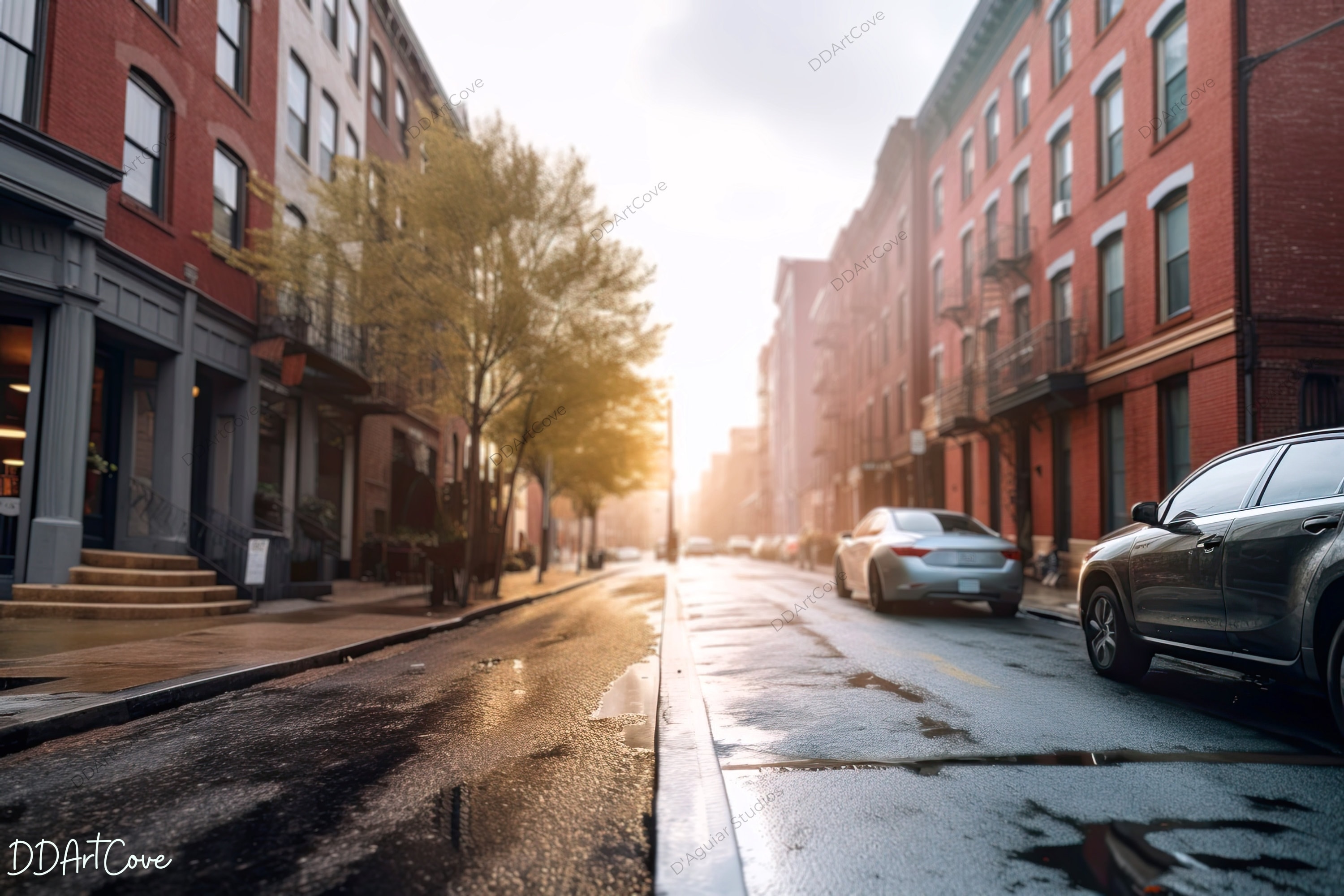 4 Evening City Street Digital Backdrops, Urban Street Art Background ...