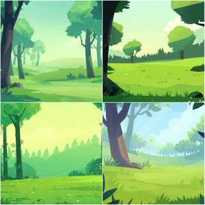 28 Cartoonish Green Fields Backdrop Bundle, Animated Digital ...