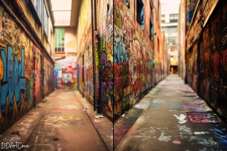 4 Graffiti Walls Digital Backdrops, Colorful Urban Street Art ...