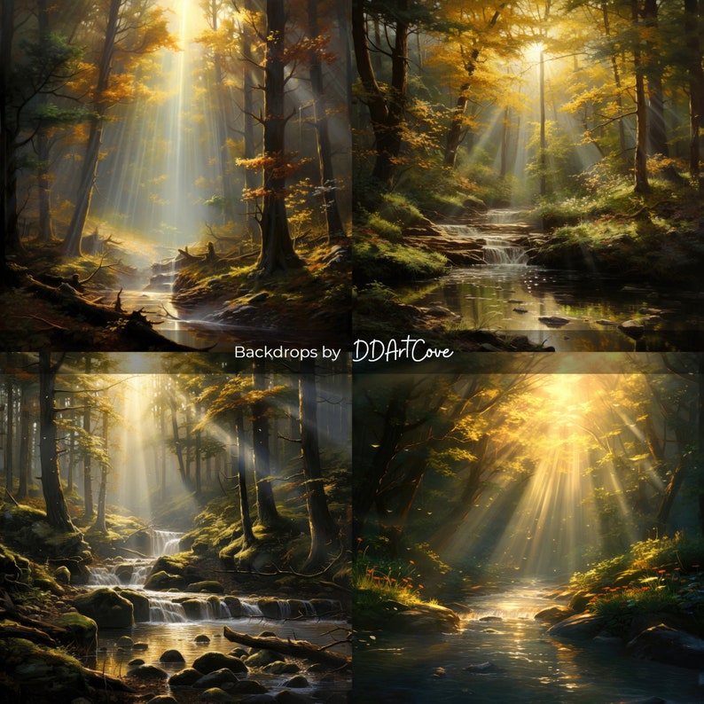 4 Forest Sun Rays Digital Instant Download, High-quality Background ...