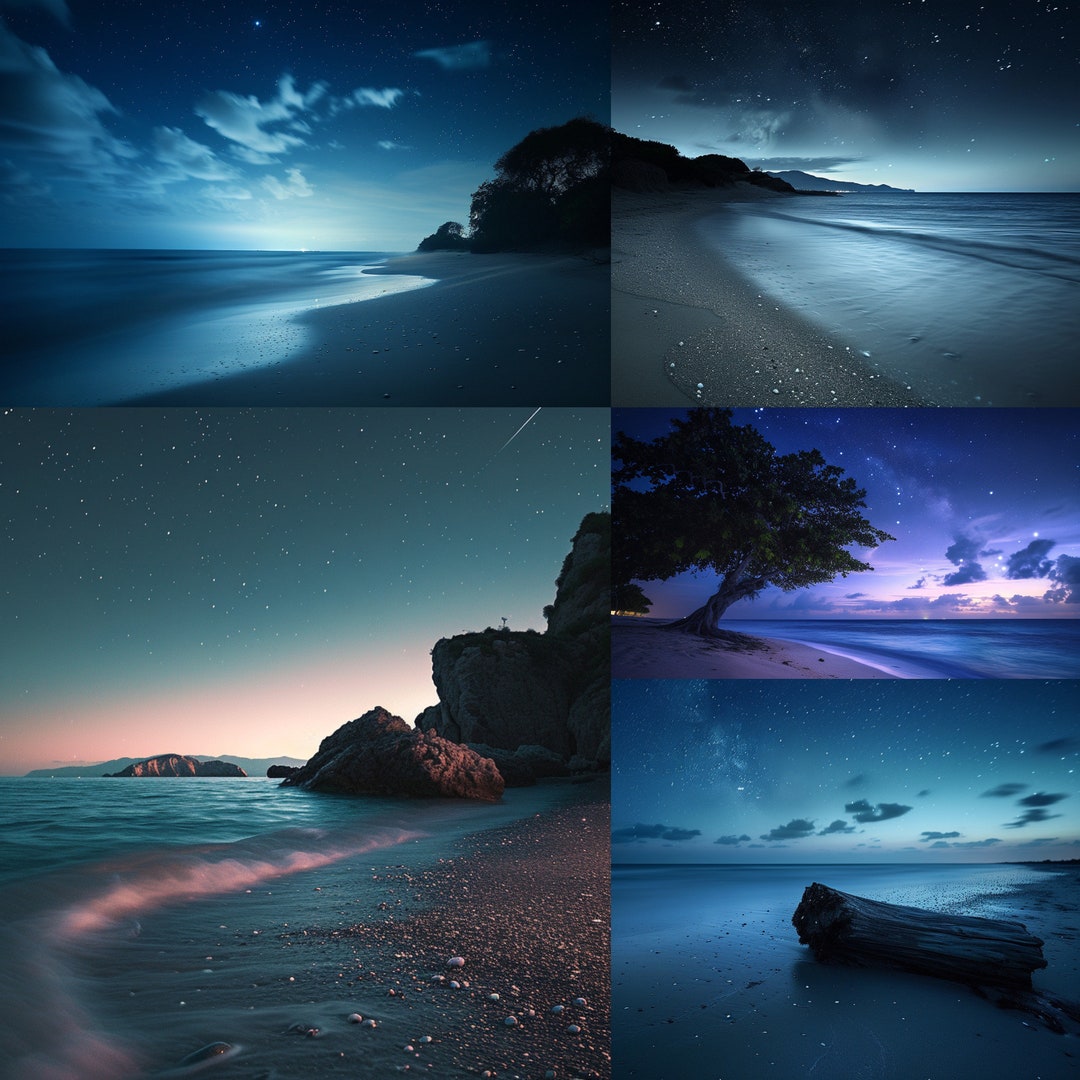 5 Oceans at Night Photos Digital Backdrops Instant Download, High ...