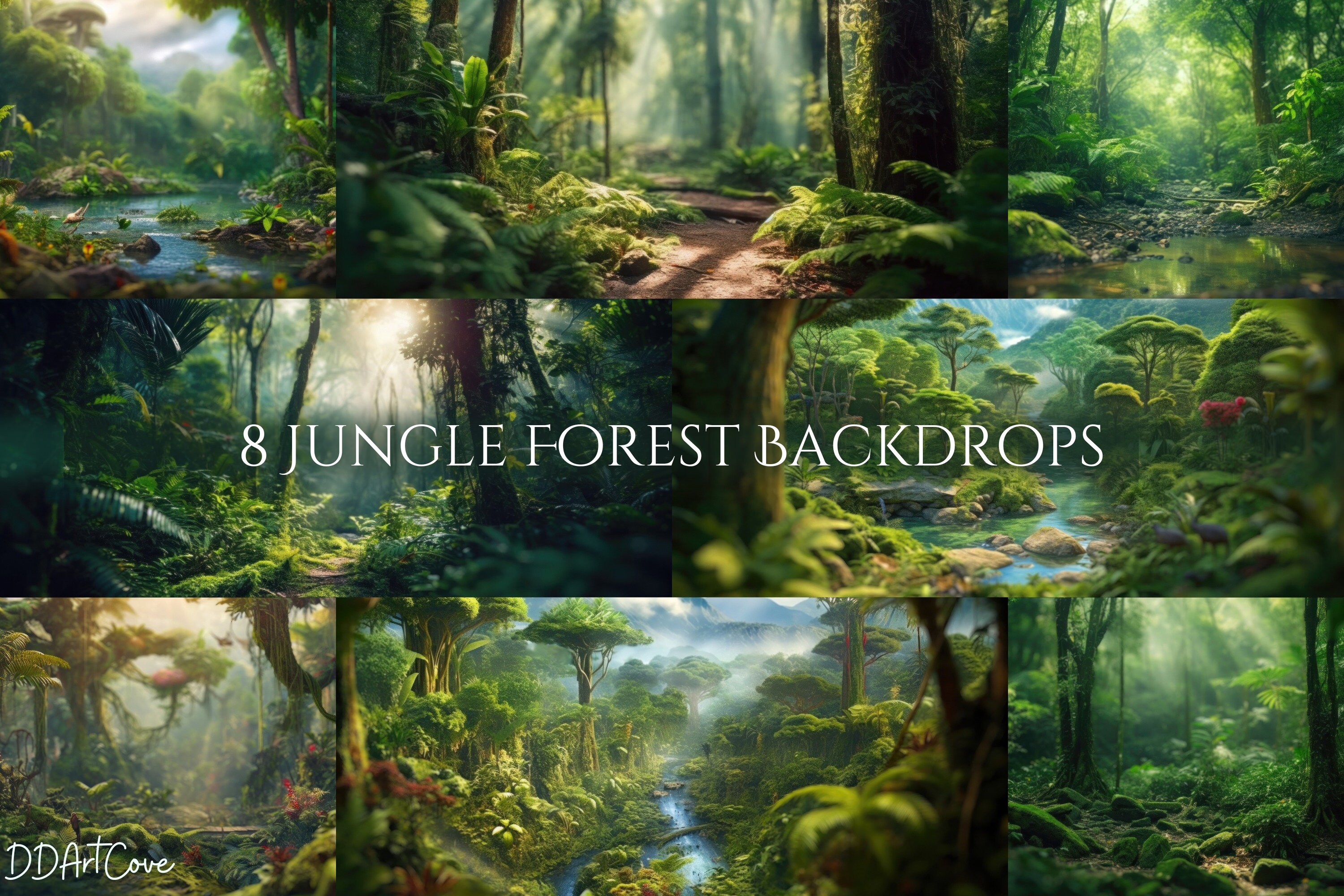 8 Immersive Jungle Forest Backdrops, Digital Backgrounds of Natures ...