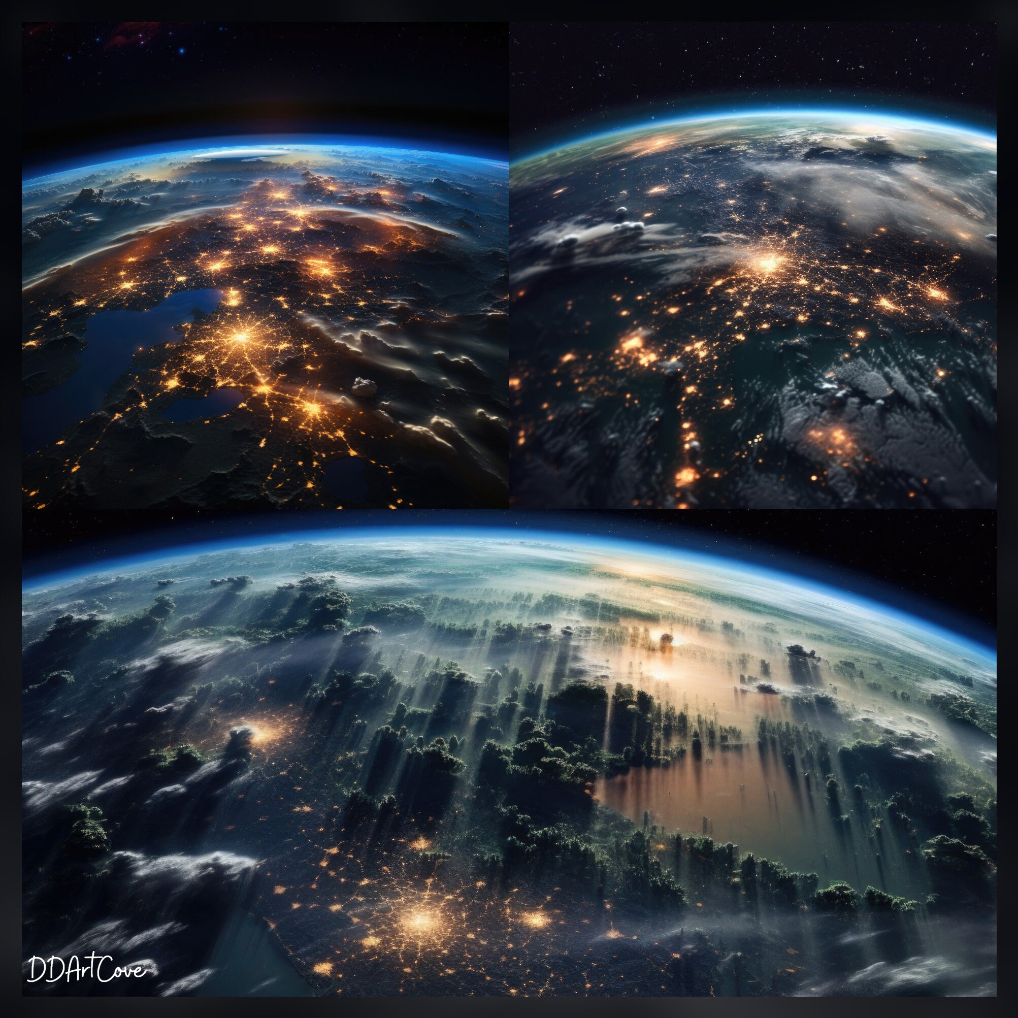 8 Stunning Stylized Earth From Space Images Instant Download JPG Files ...