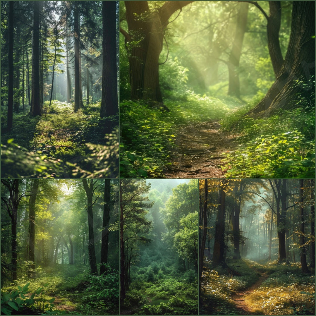 5x Portrait Forest Digital Backdrops Instant Download, High-quality ...