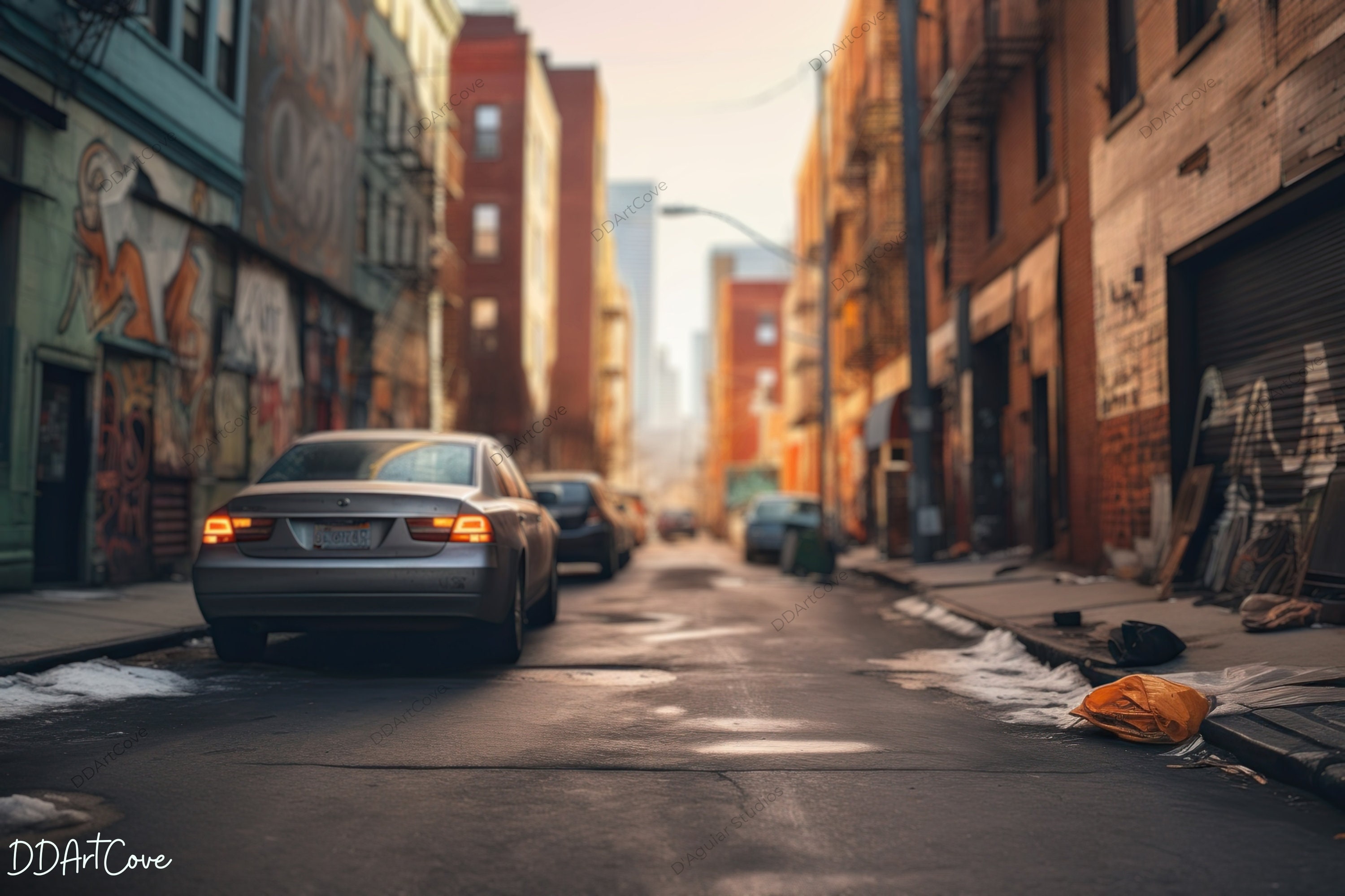 4 Evening City Street Digital Backdrops, Urban Street Art Background ...