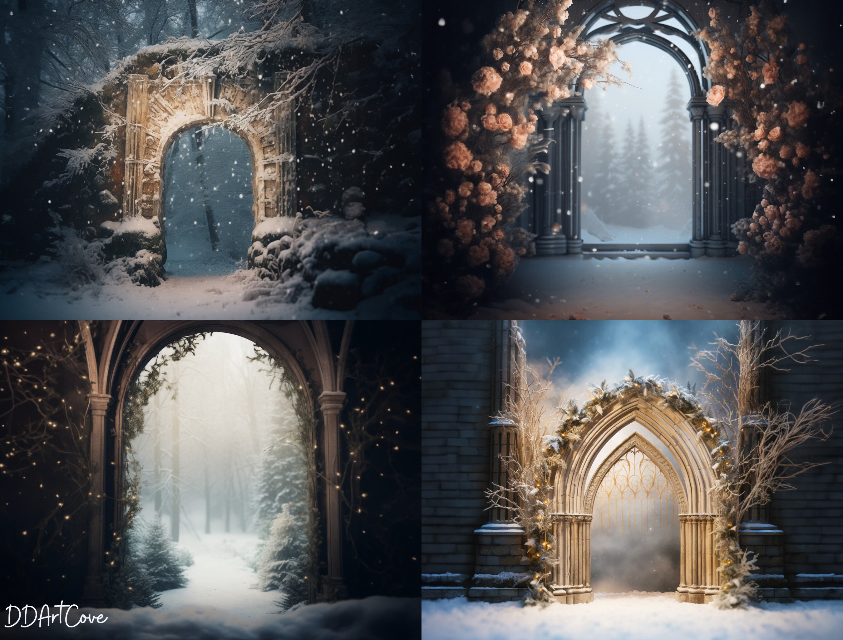 12x Snowy Arch Backdrops, Winter Digital Backgrounds, Studio Backdrop ...