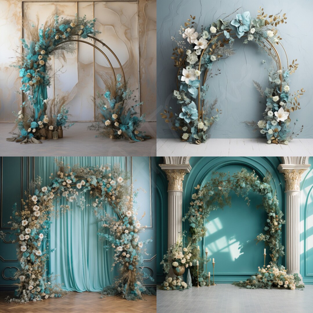 8 Turquoise Floral Backdrops, Fine Art Digital Backgrounds, Backdrop ...
