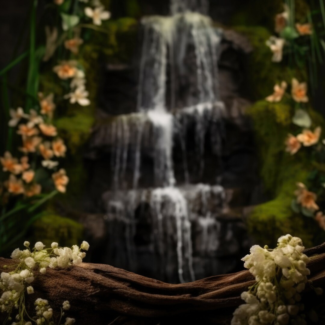 Baby Waterfall Log Digital Backdrop, Baby Forest Waterfall Composite ...