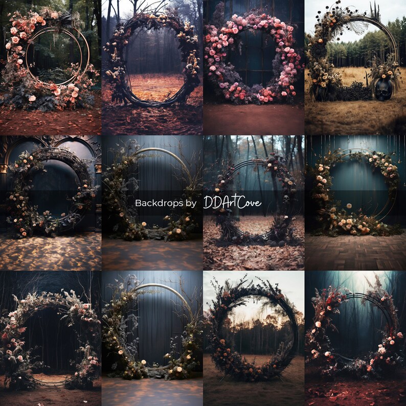 12x Spooky Circle Backdrops, Dark Halloween Digital Backgrounds, Studio ...