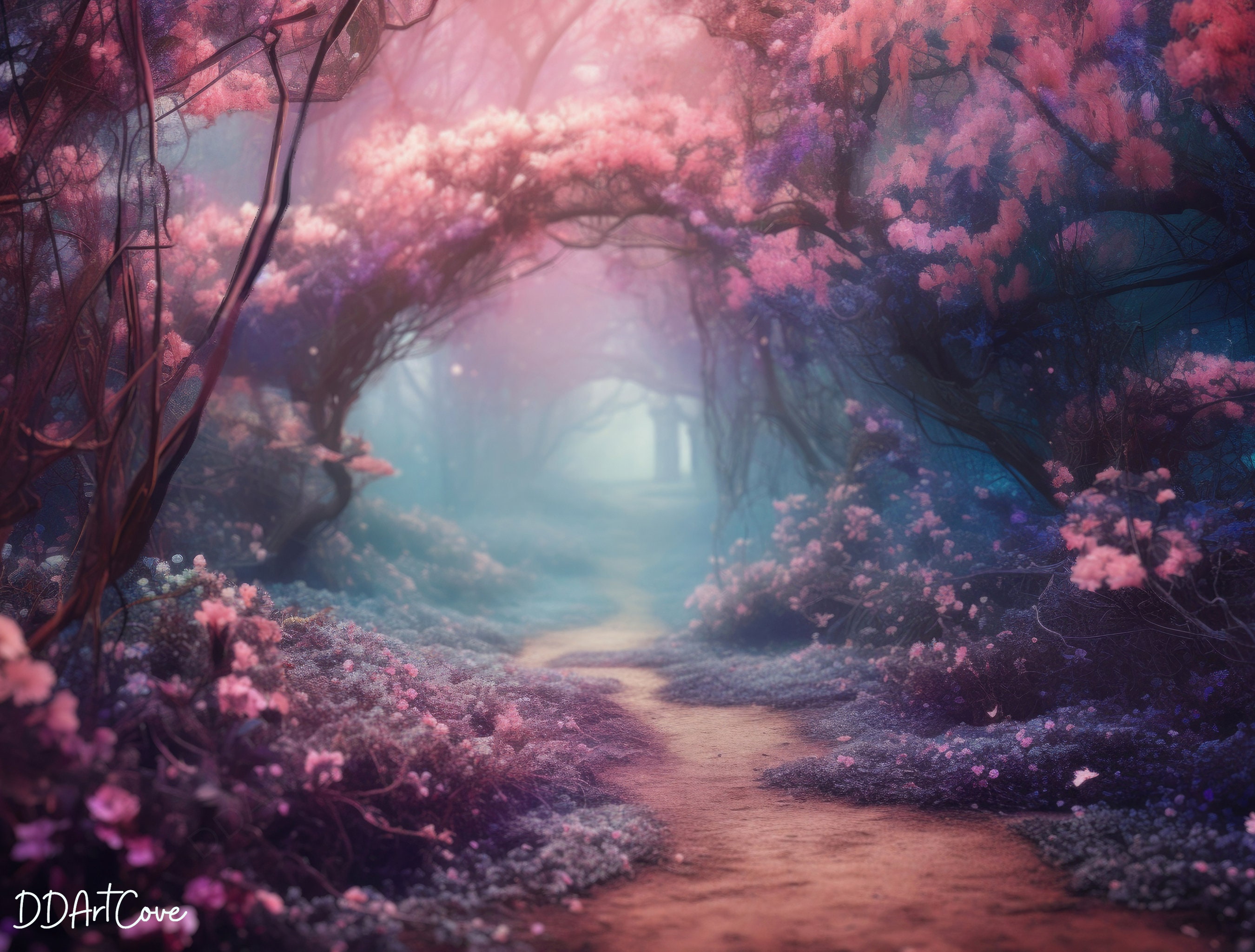 Pastel Pink Enchanted Forest Digital Backdrop Forest Path Instant ...