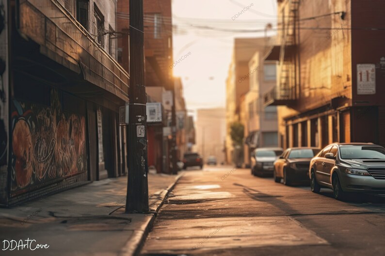 4 Evening City Street Digital Backdrops, Urban Street Art Background ...