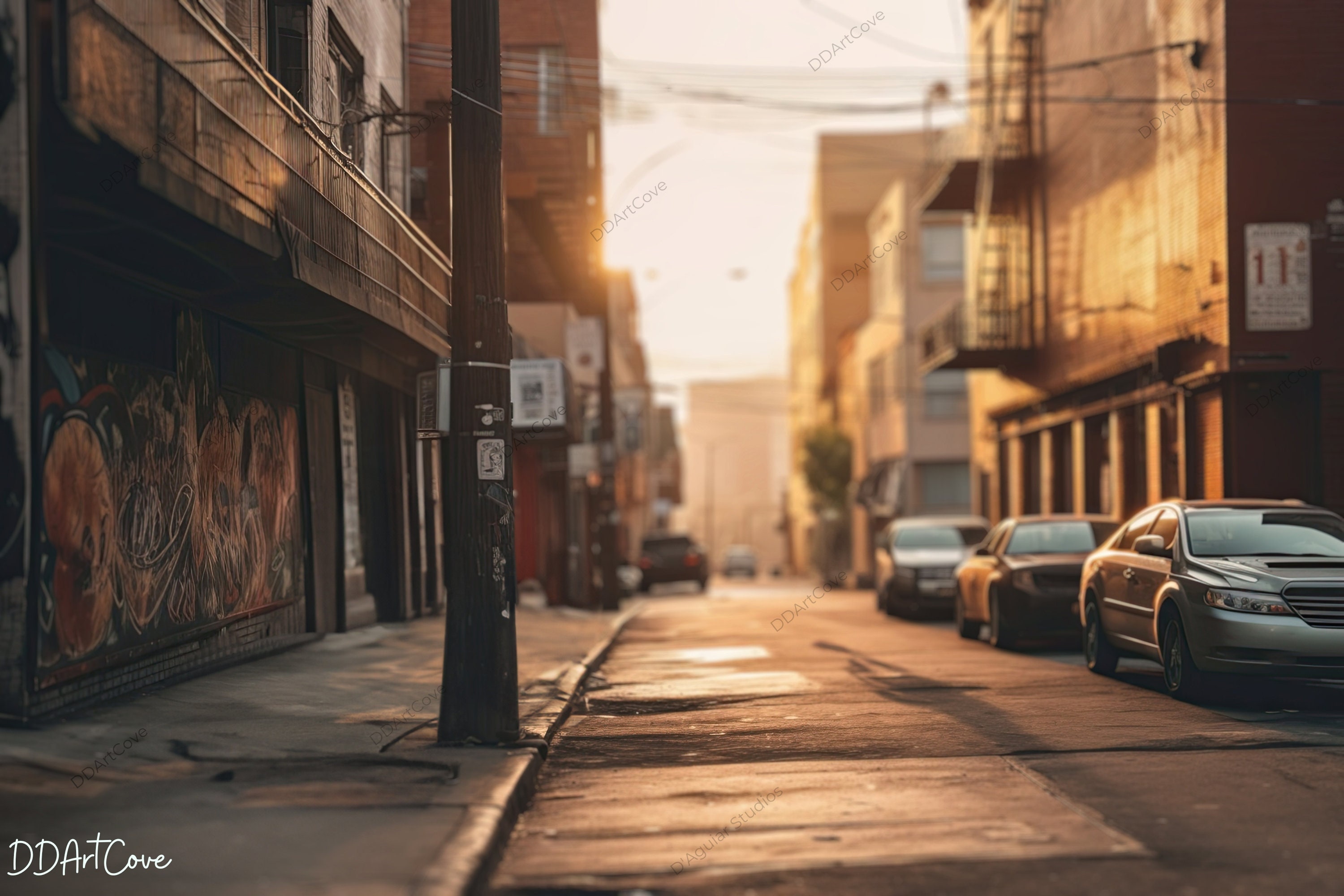 4 Evening City Street Digital Backdrops, Urban Street Art Background ...