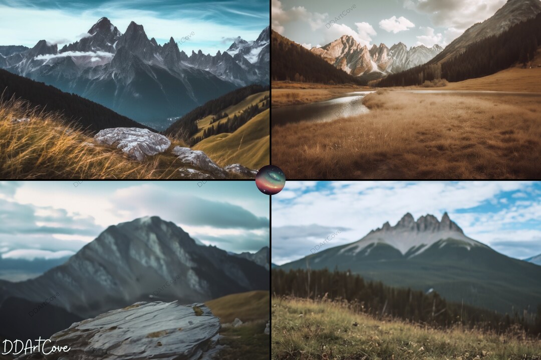 4 Mountain Views Digital Backdrops Instant Download, High-quality ...