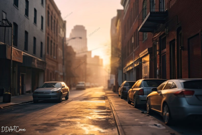 4 Evening City Street Digital Backdrops, Urban Street Art Background ...