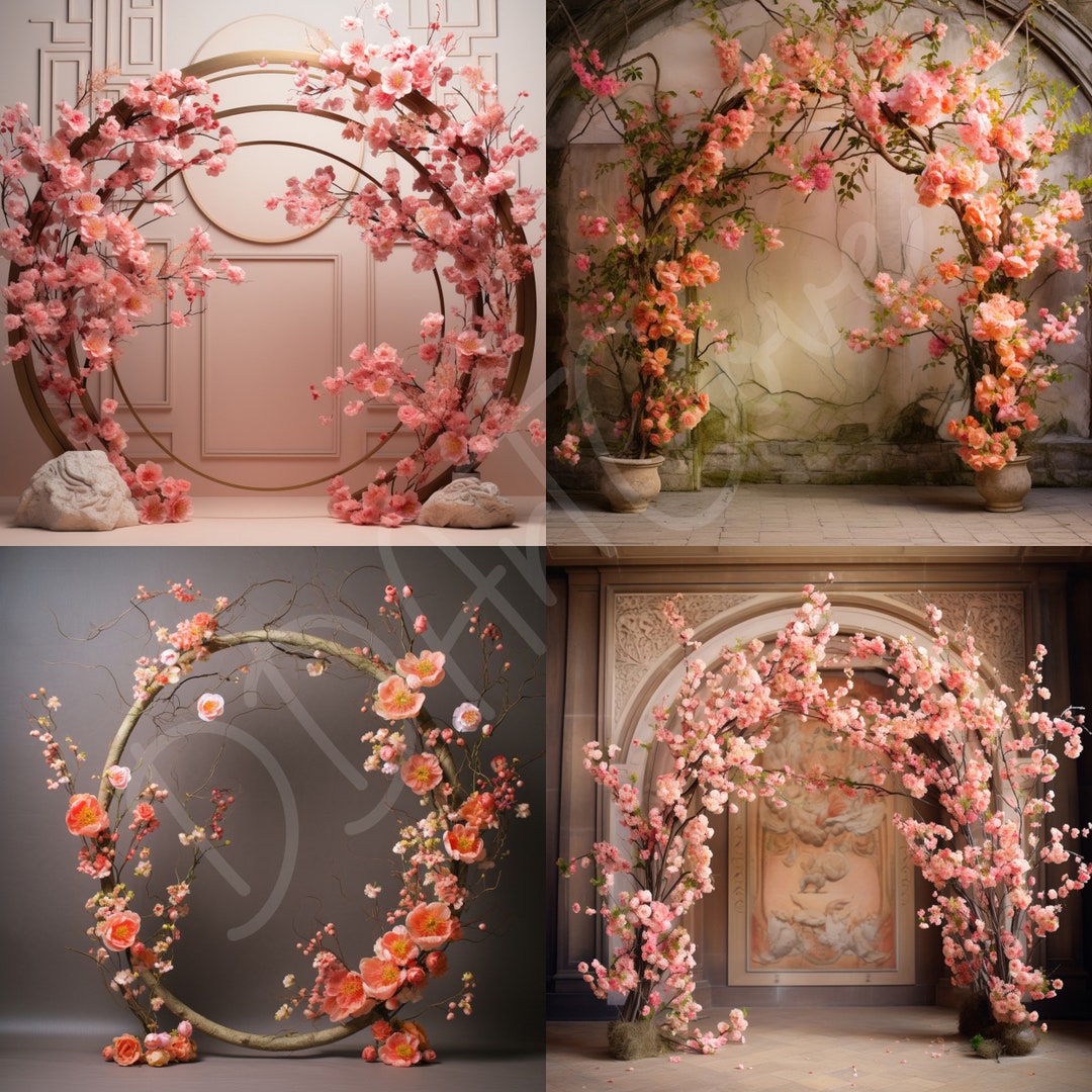 4 Japanese Apricot Backdrops, Dry Pampas Digital Backgrounds, Backdrop ...