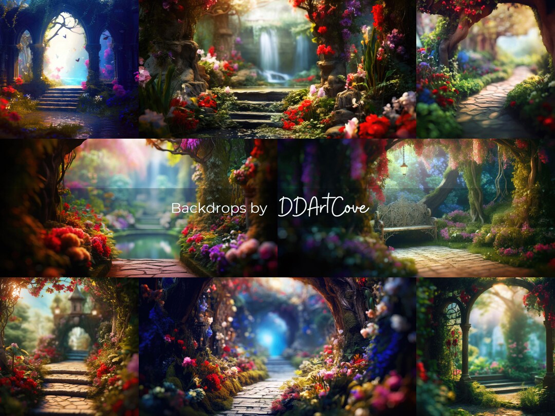 8 Magical Enchanted Garden Backdrops, Digital Backgrounds of Fantasy Garden Landscapes Secret ...