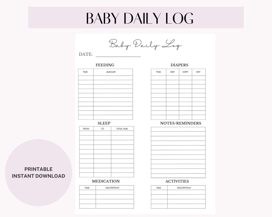 Infant Daily Log Instant Download Printable Baby Daily Log - Etsy